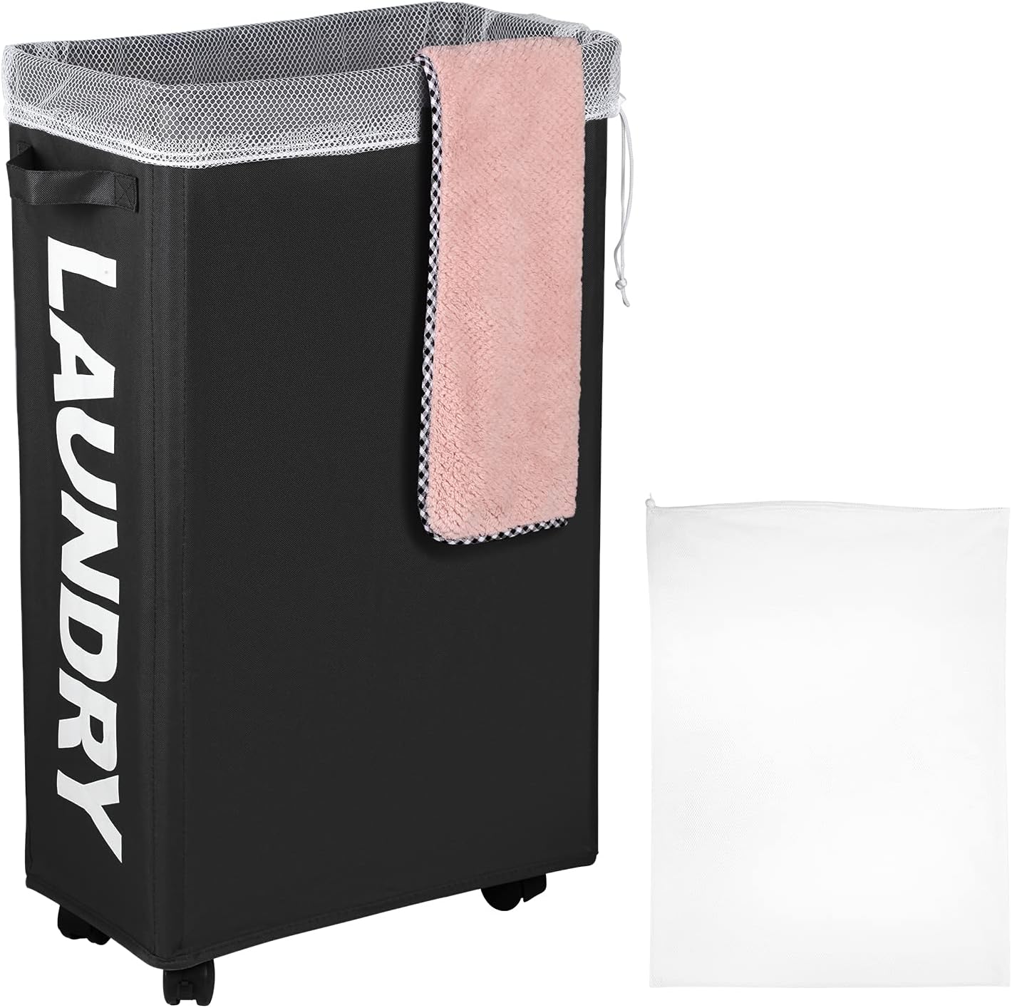 [RESIGILAT] Cos rufe 62l, cu roti, negru, pliabil, pentru haine – MOKA